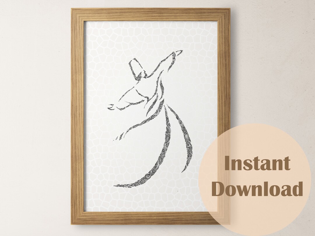 Minimalist Whirling Dervish Printable Sufi Wall Art Home Decor, Rumi ...