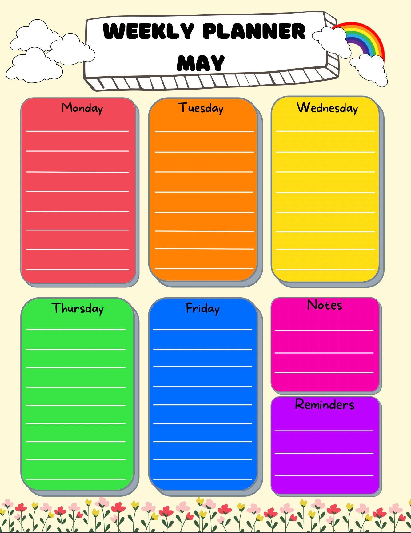 May Weekly Planner, Spring Themed, Not Dated, Portrait, Printable - Etsy