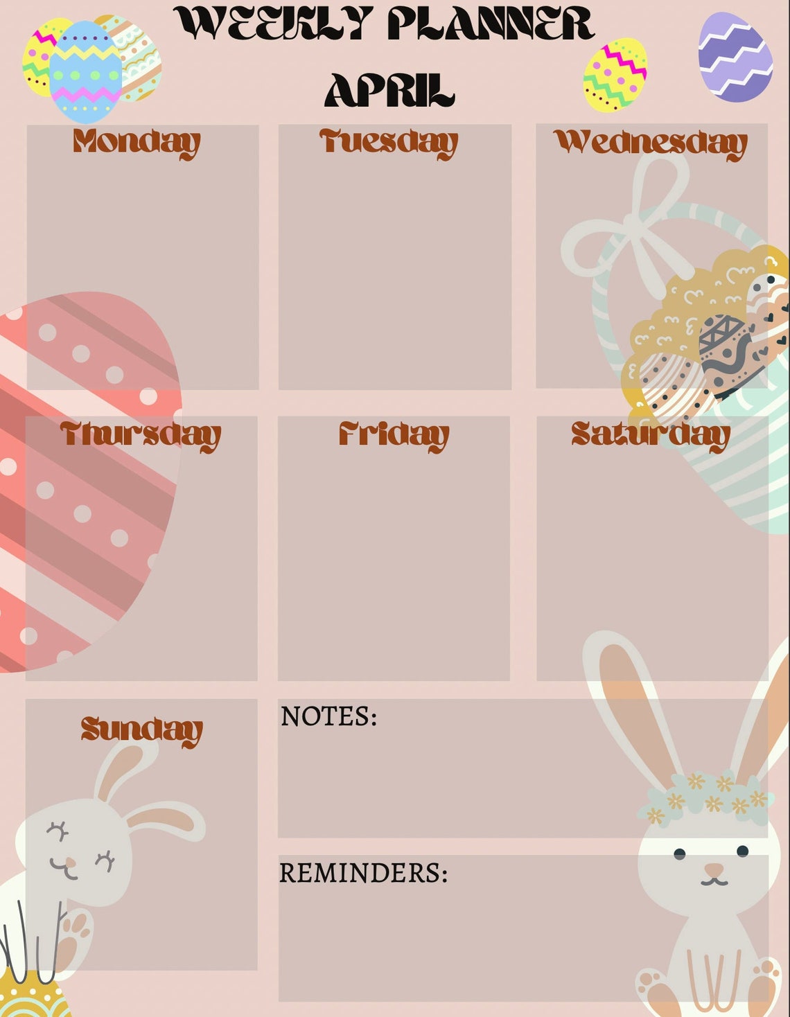April Weekly Planner, Easter Themed, Printable, Not Dated - Etsy