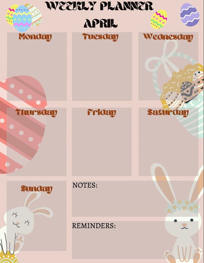 April Weekly Planner, Easter Themed, Printable, Not Dated - Etsy