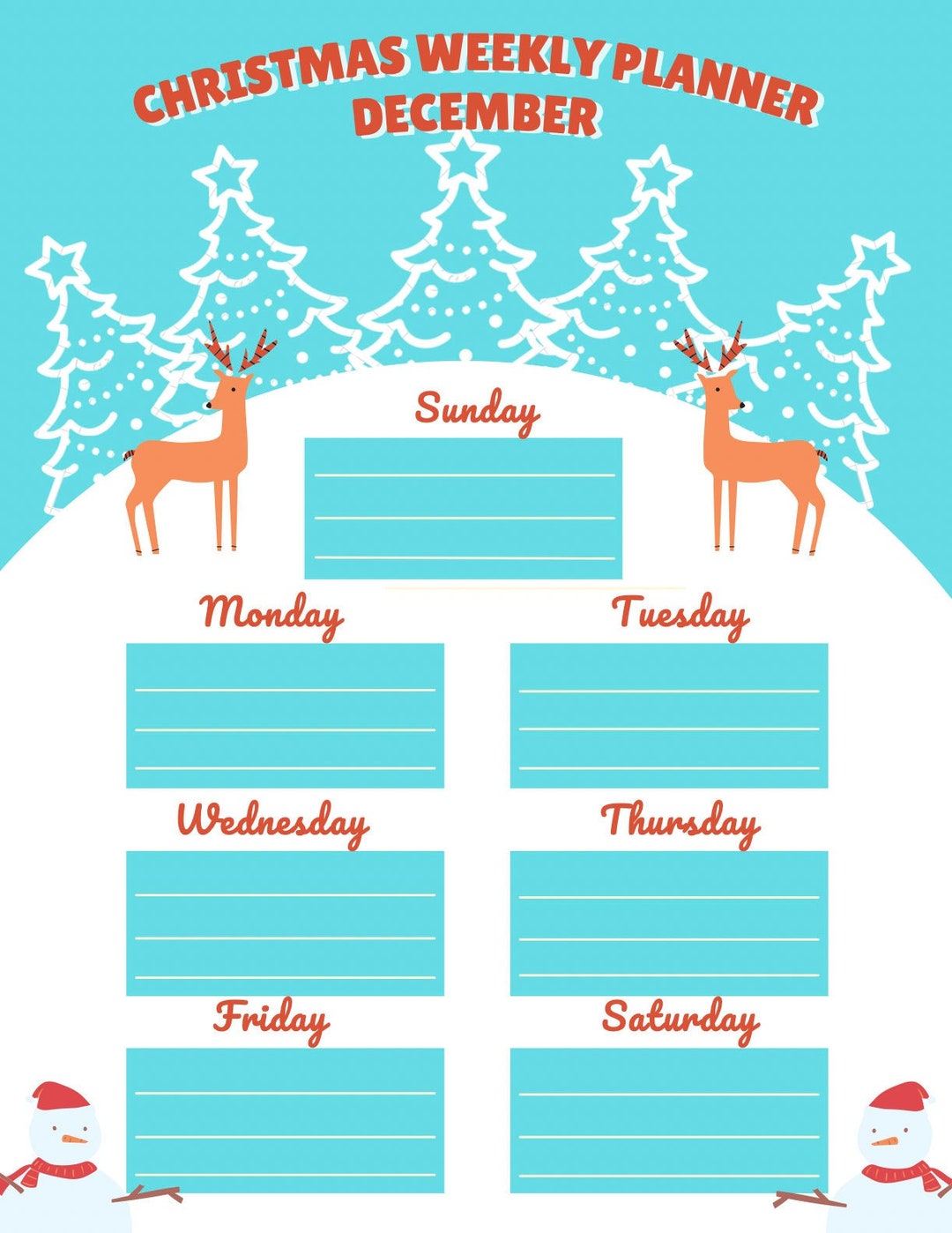 December Weekly Planner, Portrait, Not Dated, Printable - Etsy