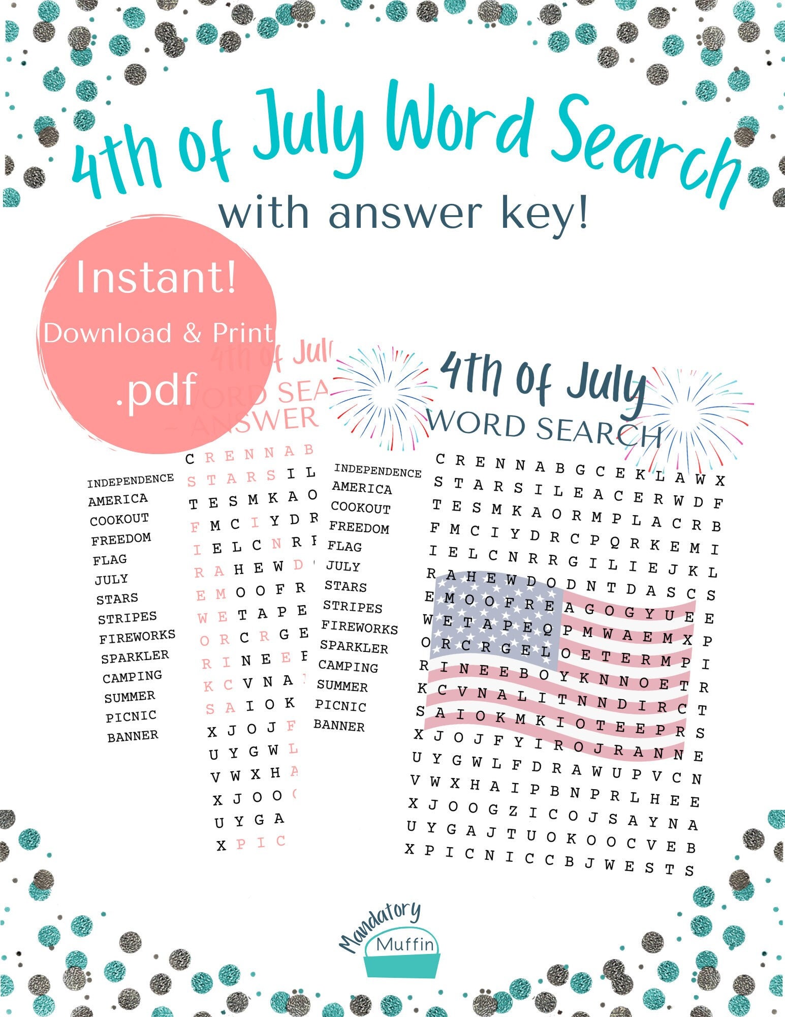 4th of July Word Search, Printable Word Search, 4th of July Activity ...