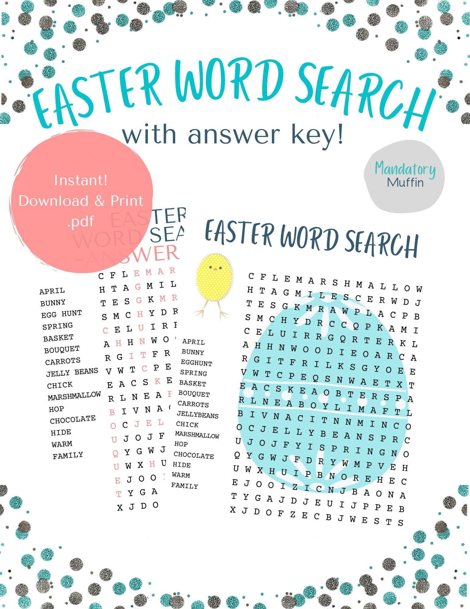 Easter Word Search, Printable Word Search, Party Activity, Spring Word ...