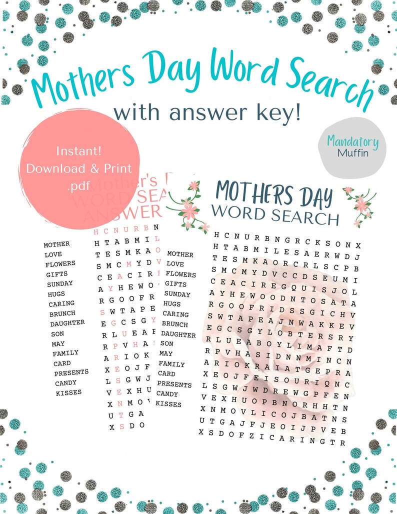 Mothers Day Word Search, Printable Word Search, Easter Activity, Party ...