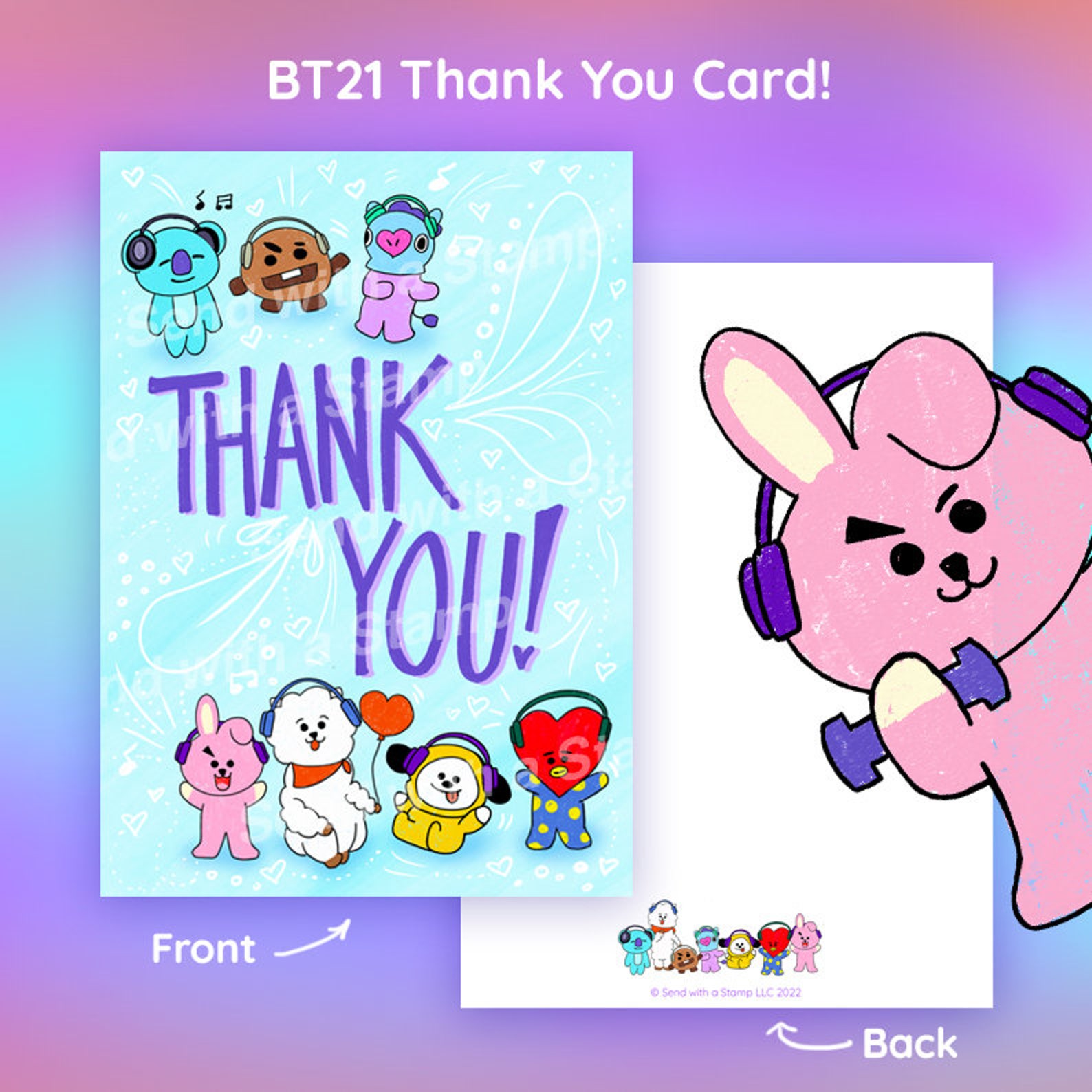 BTS BT21 Thank You Card Instant Download Blank Greeting - Etsy Ireland