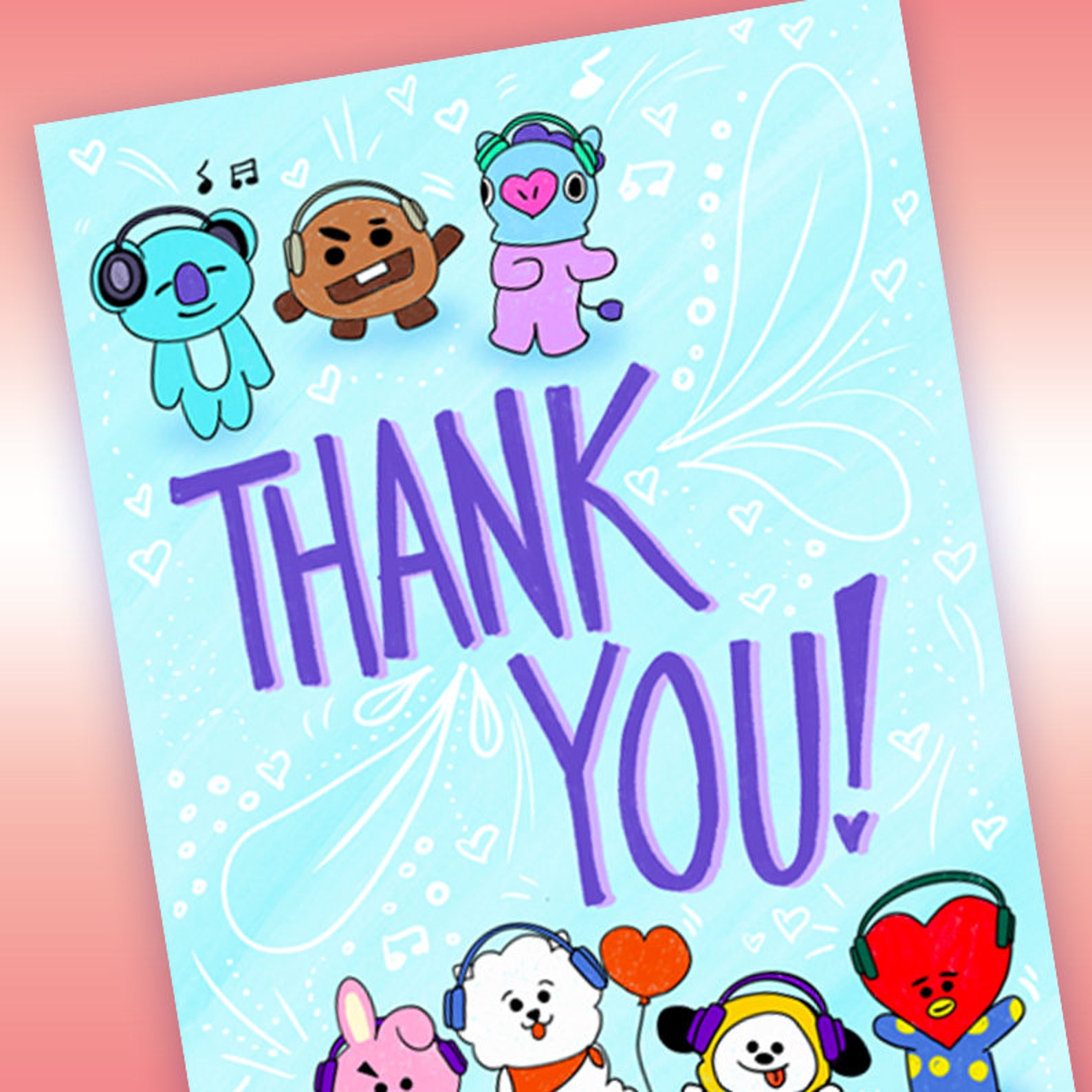 BTS BT21 Thank You Card Instant Download Blank Greeting - Etsy Ireland