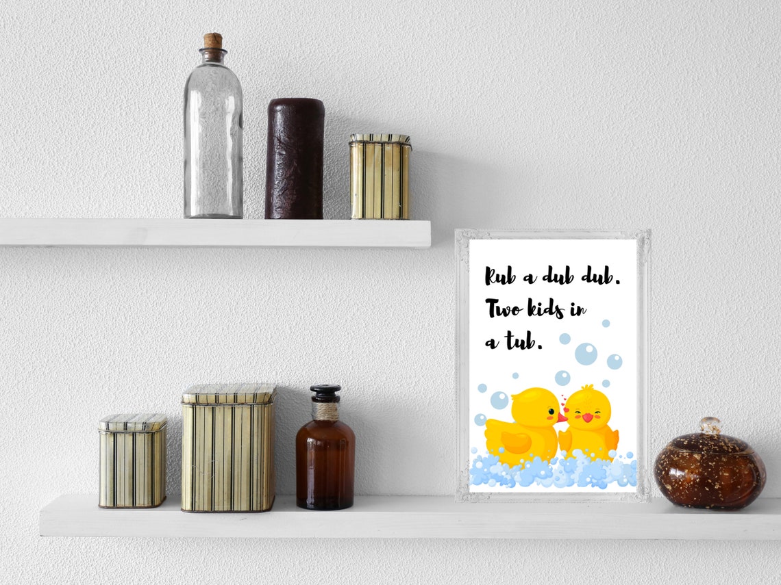Cute Rubber Duck Decor Rub a Dub Dub Ducks in Bathtub Kids Washroom ...