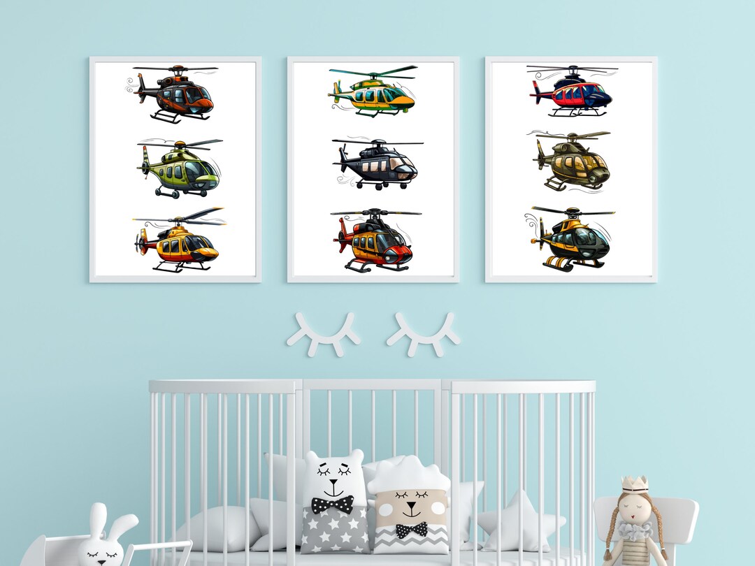 Set of 3 Helicopter Posters, Helicopter Nursery Decor, Playroom Art ...