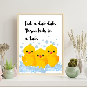 Rubber Ducky Kids Bathroom Print – "rub a Dub Dub" Nursery Rhyme ...