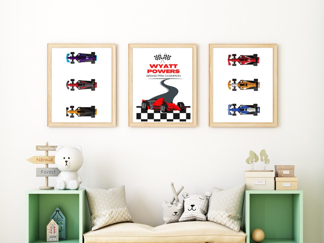 Custom F1 Name Sign, Formula 1 Nursery Theme, Set of 3 F1 Posters, F1 ...