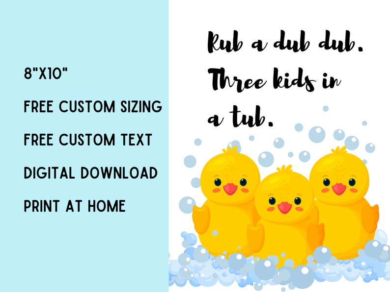 Rubber Ducky Kids Bathroom Print – "rub a Dub Dub" Nursery Rhyme ...