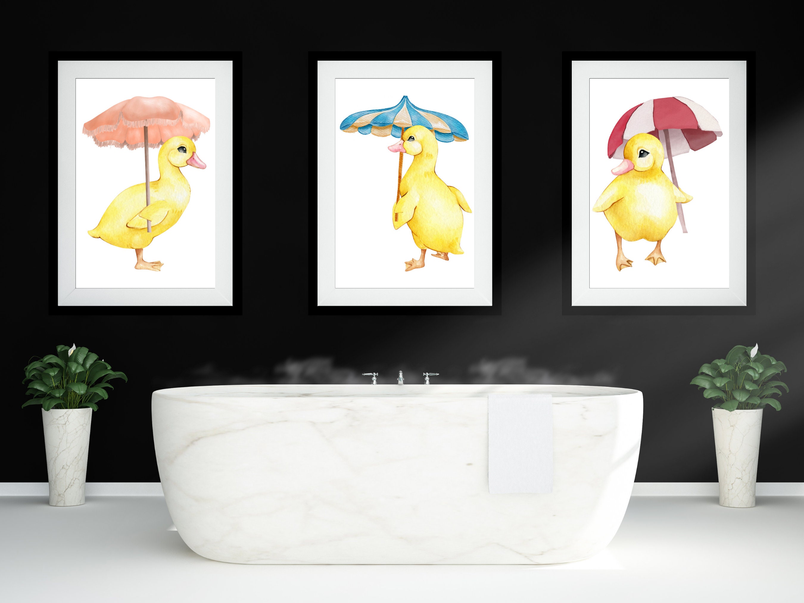 Set of 3 Elegant Duck Art - Watercolor Ducks - Cute Ducklings With ...