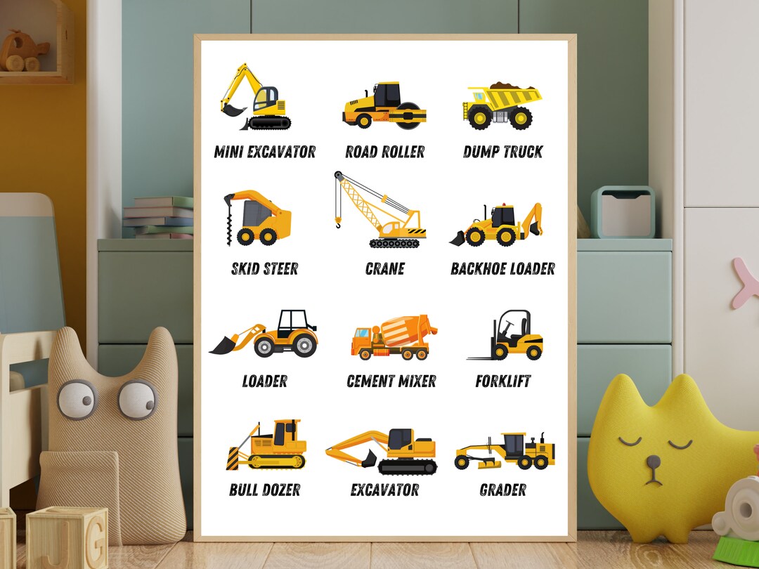 Construction Vehicle Poster - Educational Poster - Digger Art - Toddler ...