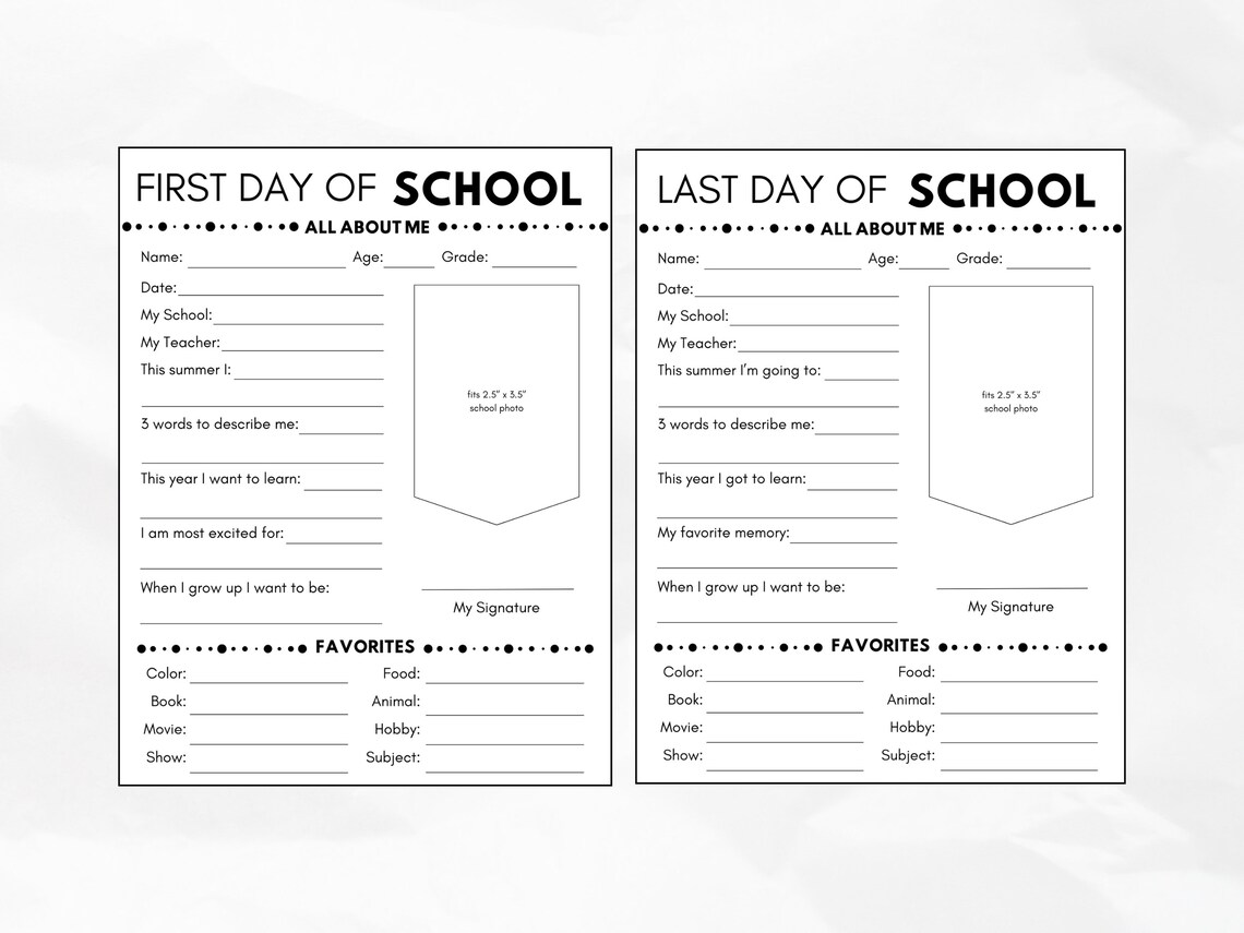 Back to School Printable, First Day of School Questionnaire, Last Day ...