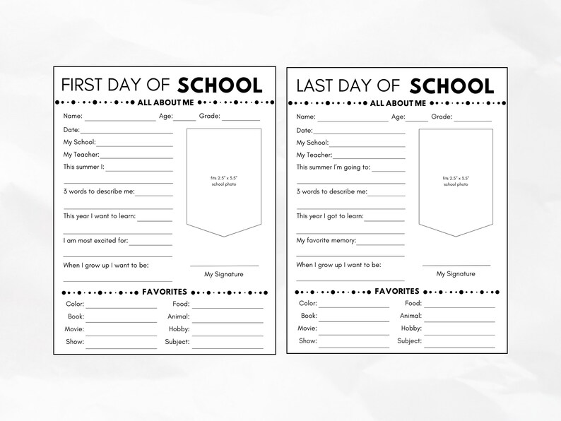 Back to School Printable, First Day of School Questionnaire, Last Day ...