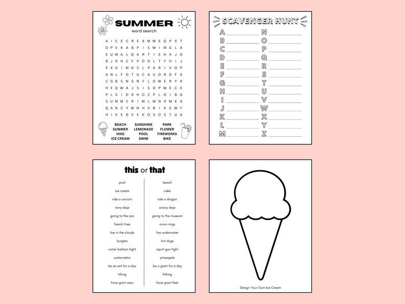 Summer Fun, Kids Summer Activity Sheet, Summer Activity Page, Kids ...