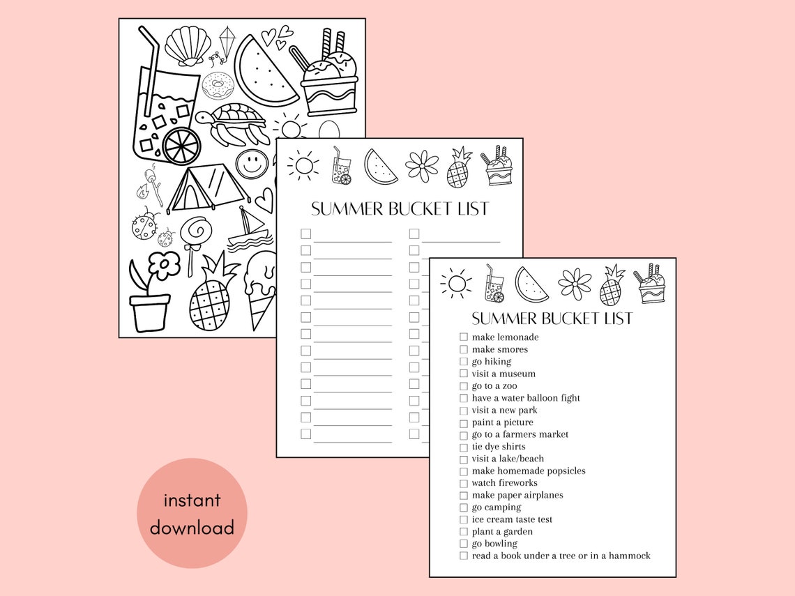 Summer Bucket List Printable, Summer Break Bucket List Template, Summer ...
