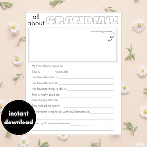 All About Grandma Printable, Grandparent's Day Gift, Grandparents Day ...