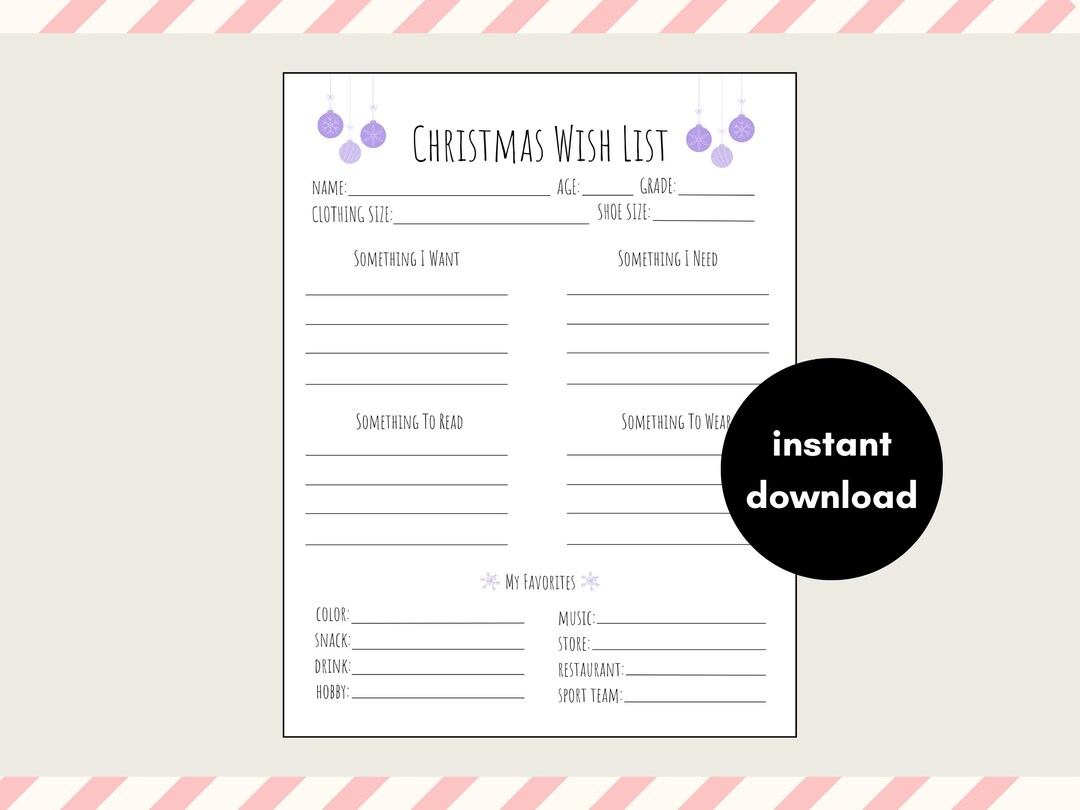 Printable Kids Christmas Wish List, Christmas Wish List, Kids Christmas ...