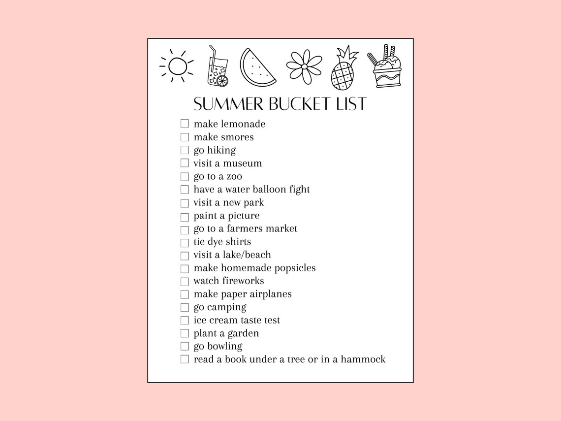 Summer Bucket List Printable, Summer Break Bucket List Template, Summer ...