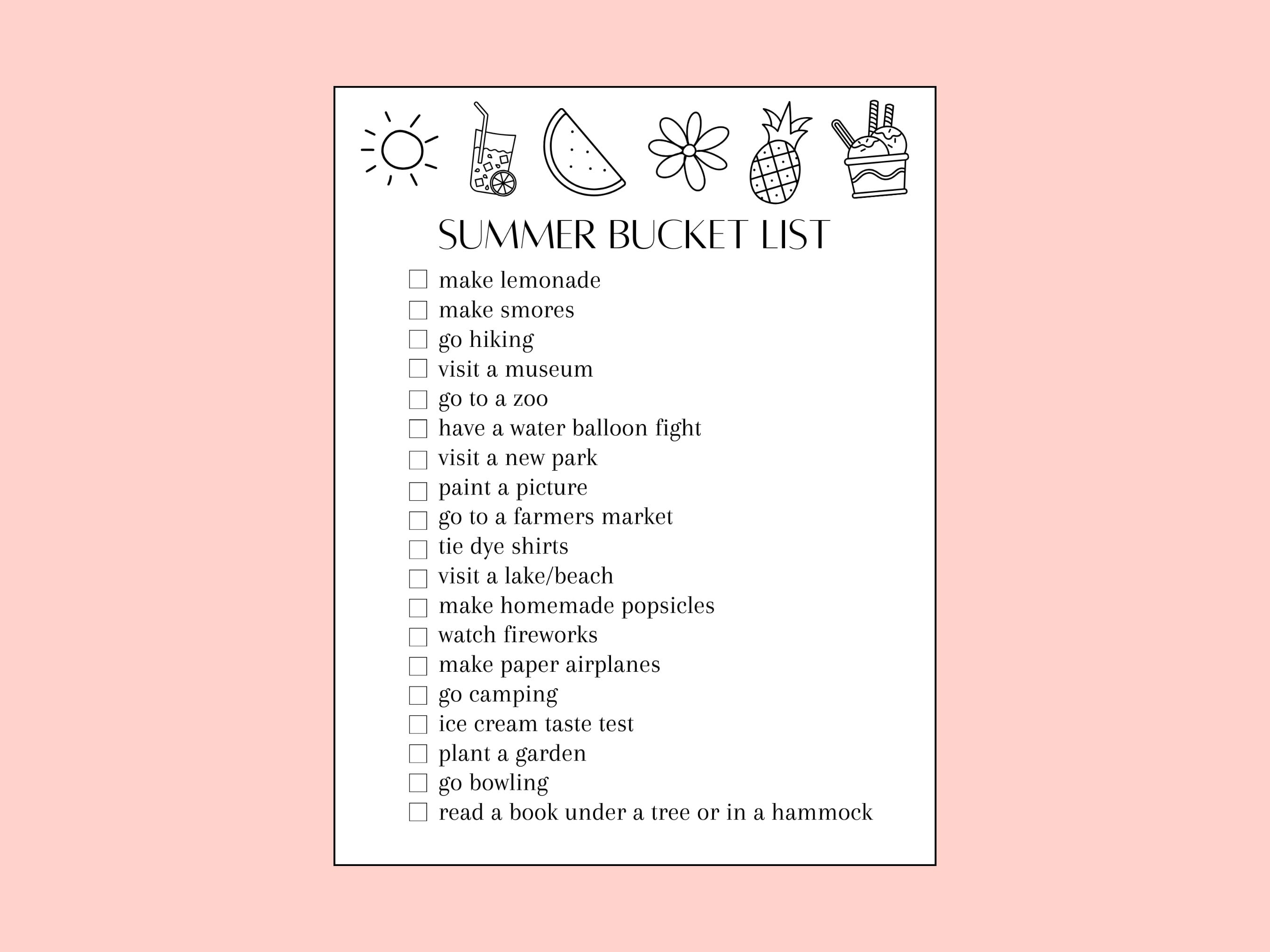 Summer Bucket List Printable, Summer Break Bucket List Template, Summer ...