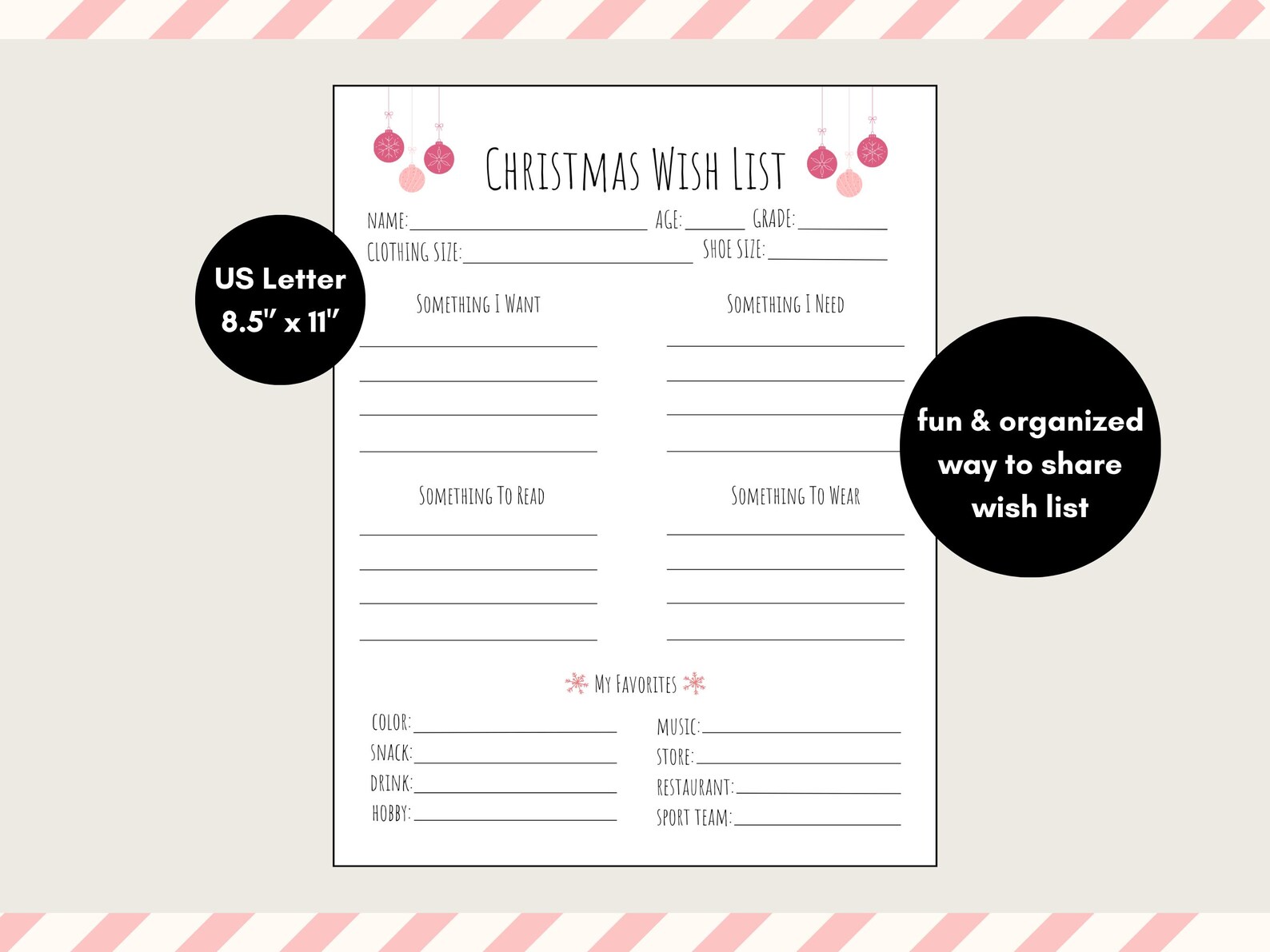 Printable Kids Christmas Wish List, Pink Wish List, Kids Christmas ...