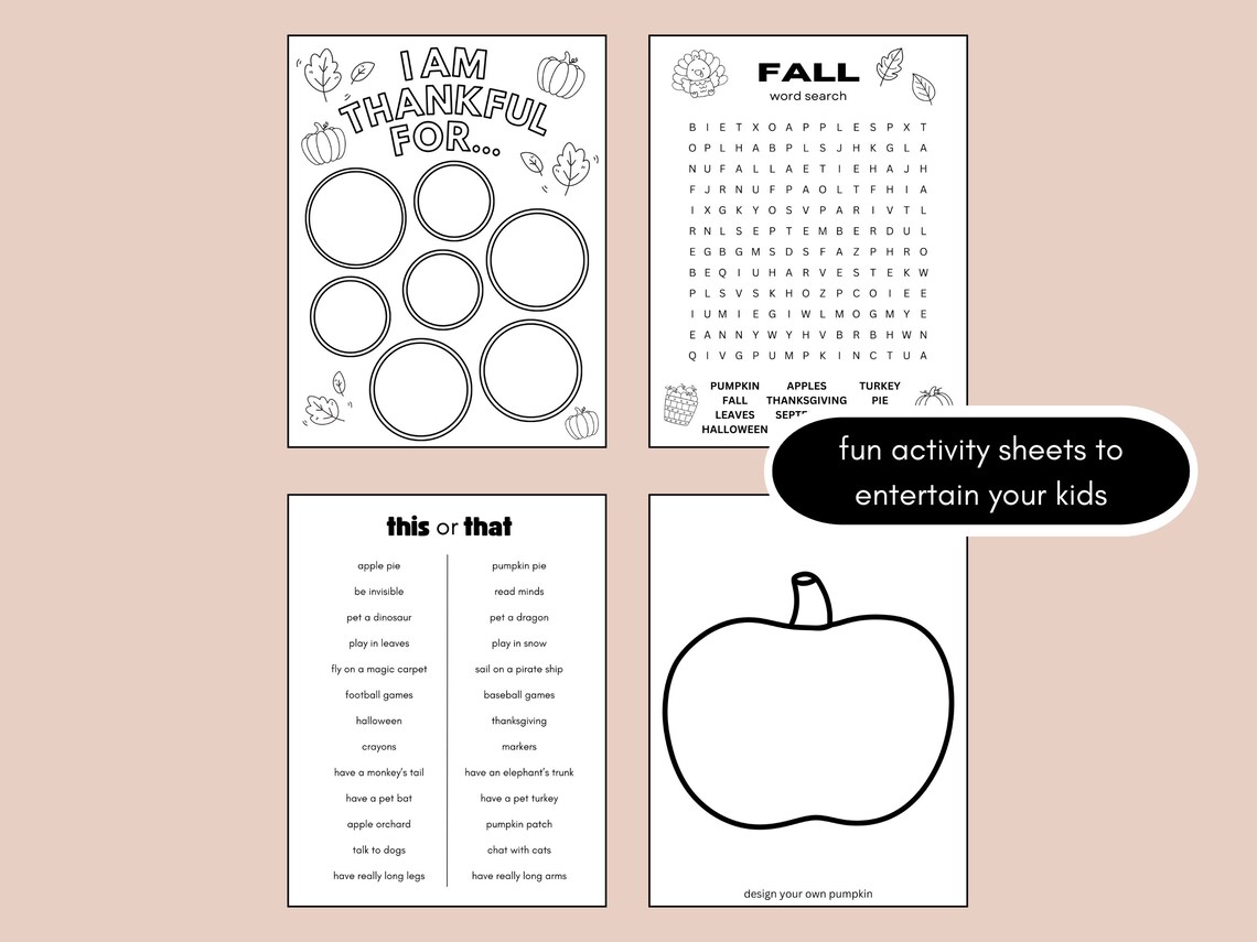 Fall Fun, Kids Fall Activity Sheet, Thanksgiving Activity for Kids ...