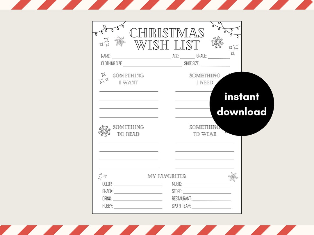 Kids Christmas Wish List, Printable Christmas Wish List, Kids Christmas ...