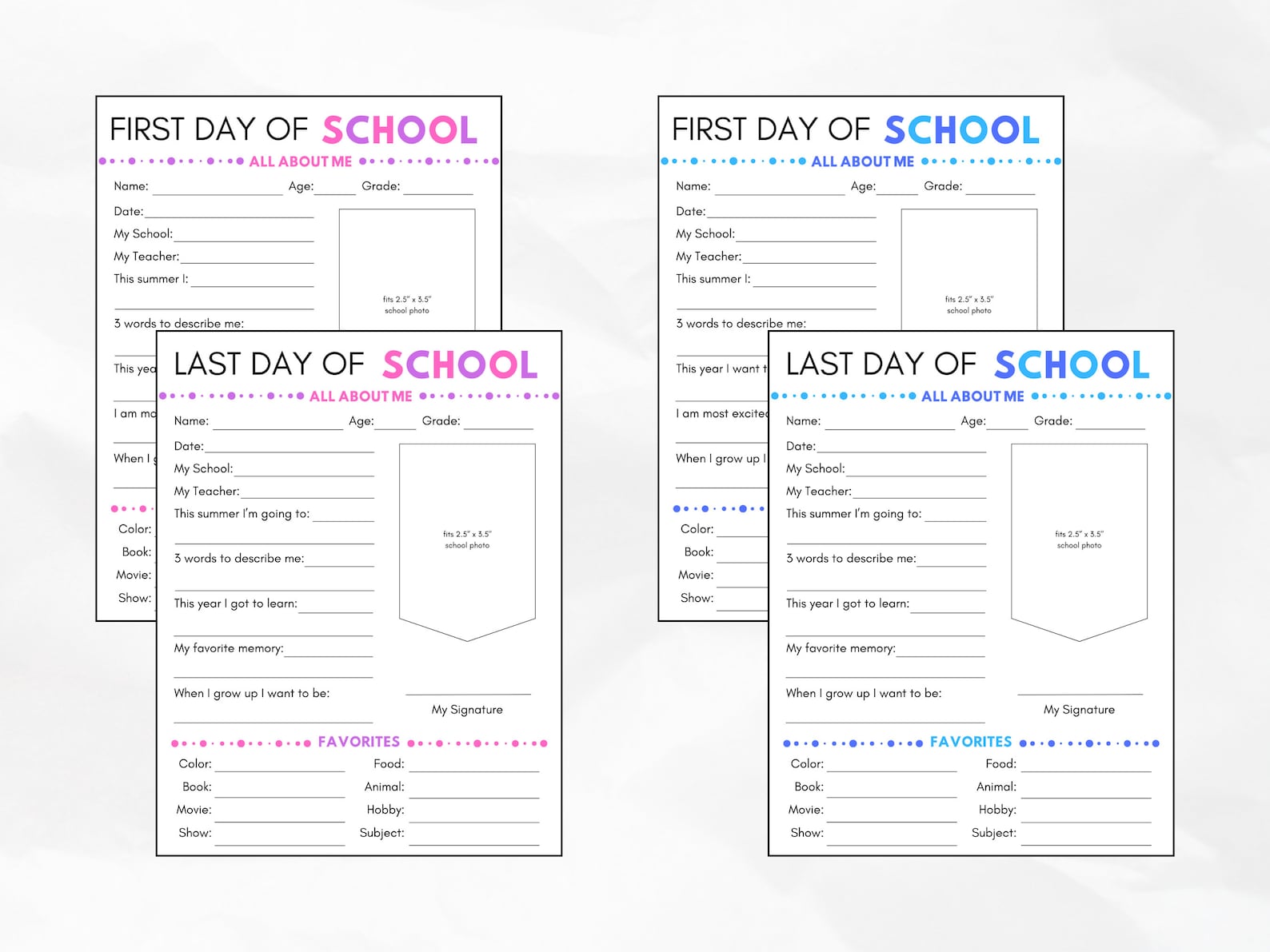 Back to School Printable, First Day of School Questionnaire, Last Day ...