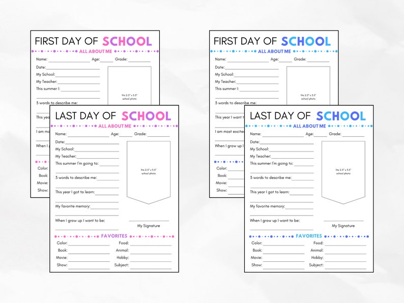 Back to School Printable, First Day of School Questionnaire, Last Day ...