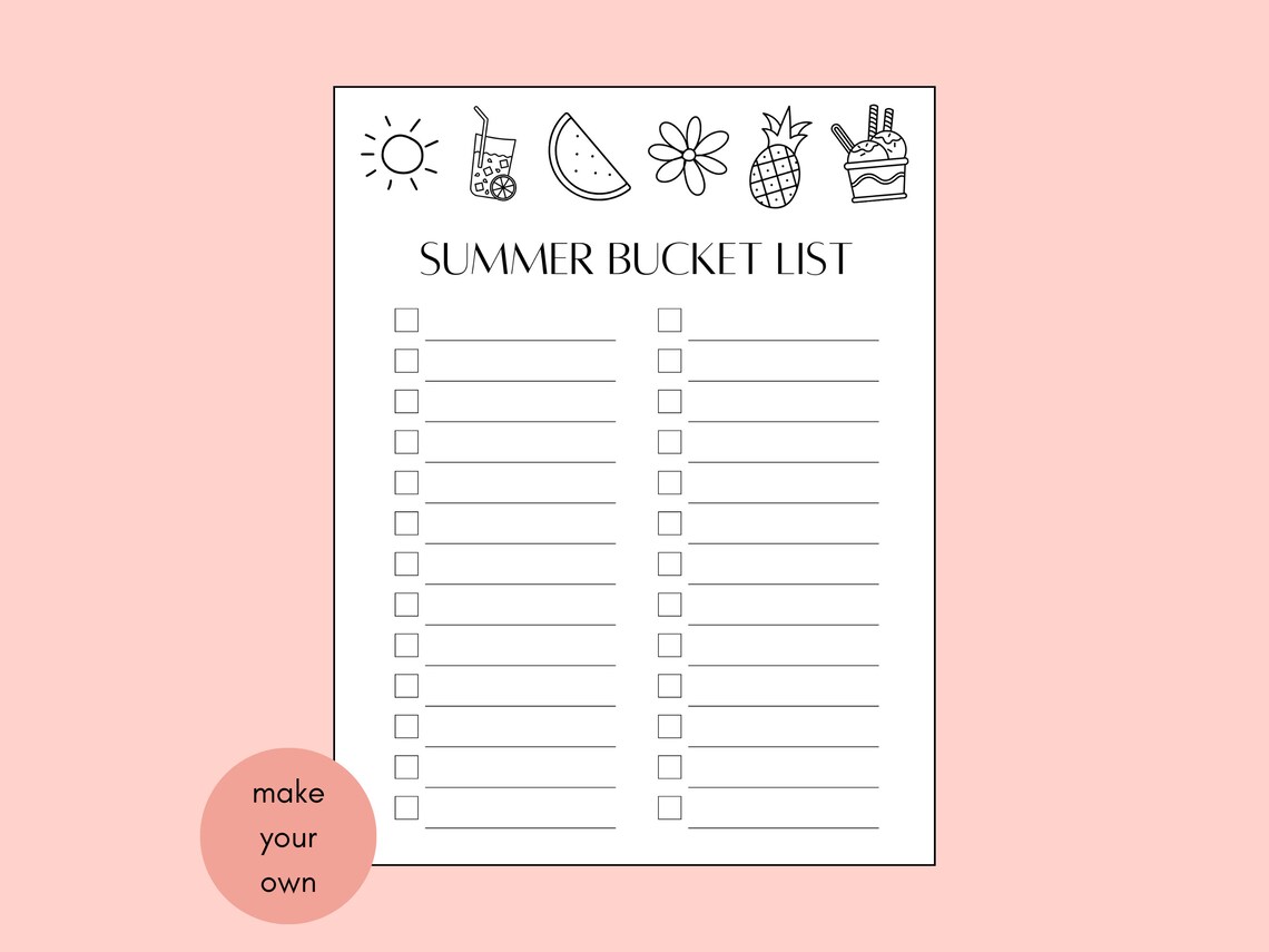 Summer Bucket List Printable, Summer Break Bucket List Template, Summer ...