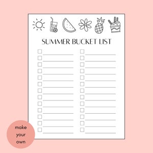 Summer Bucket List Printable, Summer Break Bucket List Template, Summer ...
