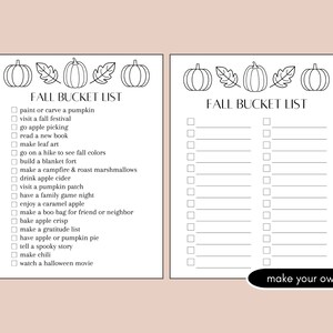 Fall Bucket List Printable, Fall Break Bucket List Template, Fall ...