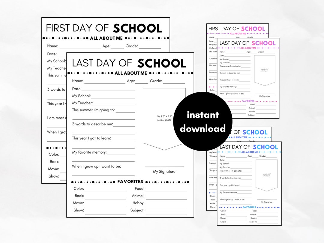 Back to School Printable, First Day of School Questionnaire, Last Day ...