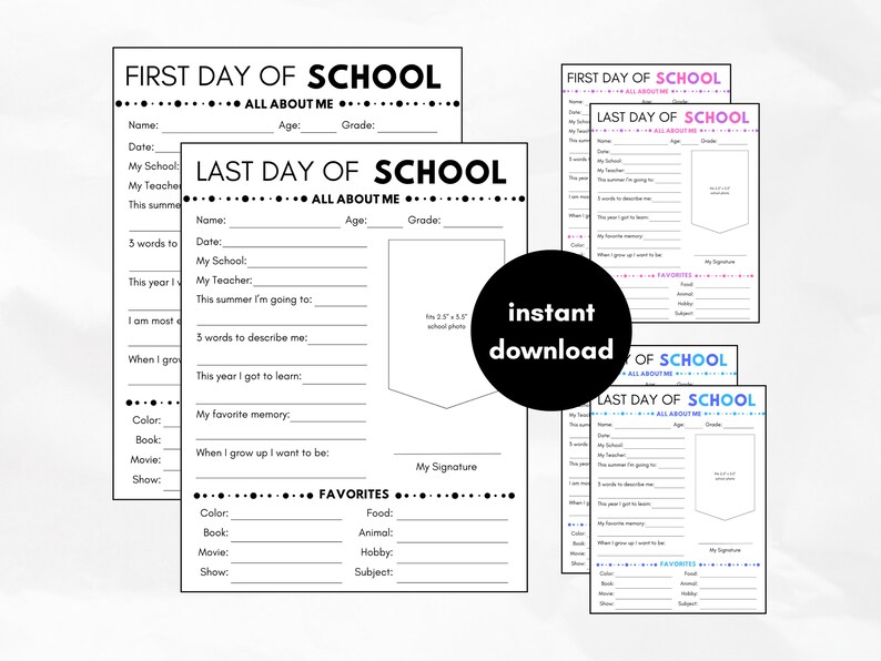 Back to School Printable, First Day of School Questionnaire, Last Day ...