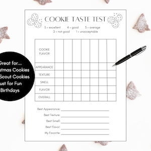 Cookie Taste Test Printable, Cookie Score Card, Tasting Party, Cookie ...