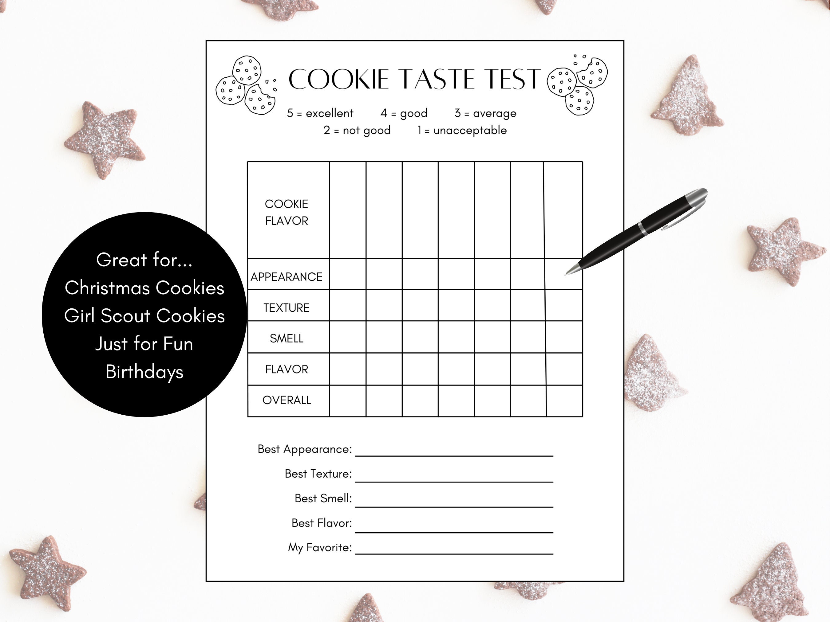 Cookie Taste Test Printable, Cookie Score Card, Tasting Party, Cookie ...