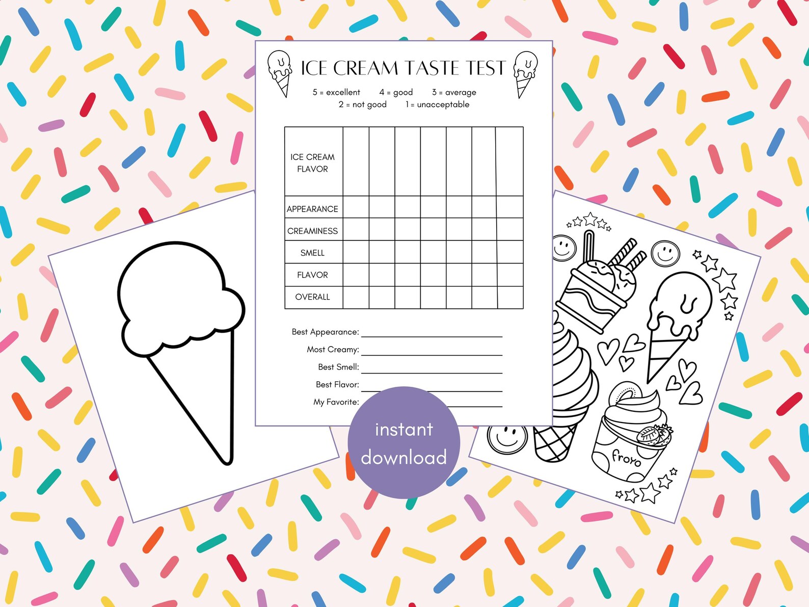 Ice Cream Taste Test, Ice Cream Tasting Score Card, Birthday Party Game ...