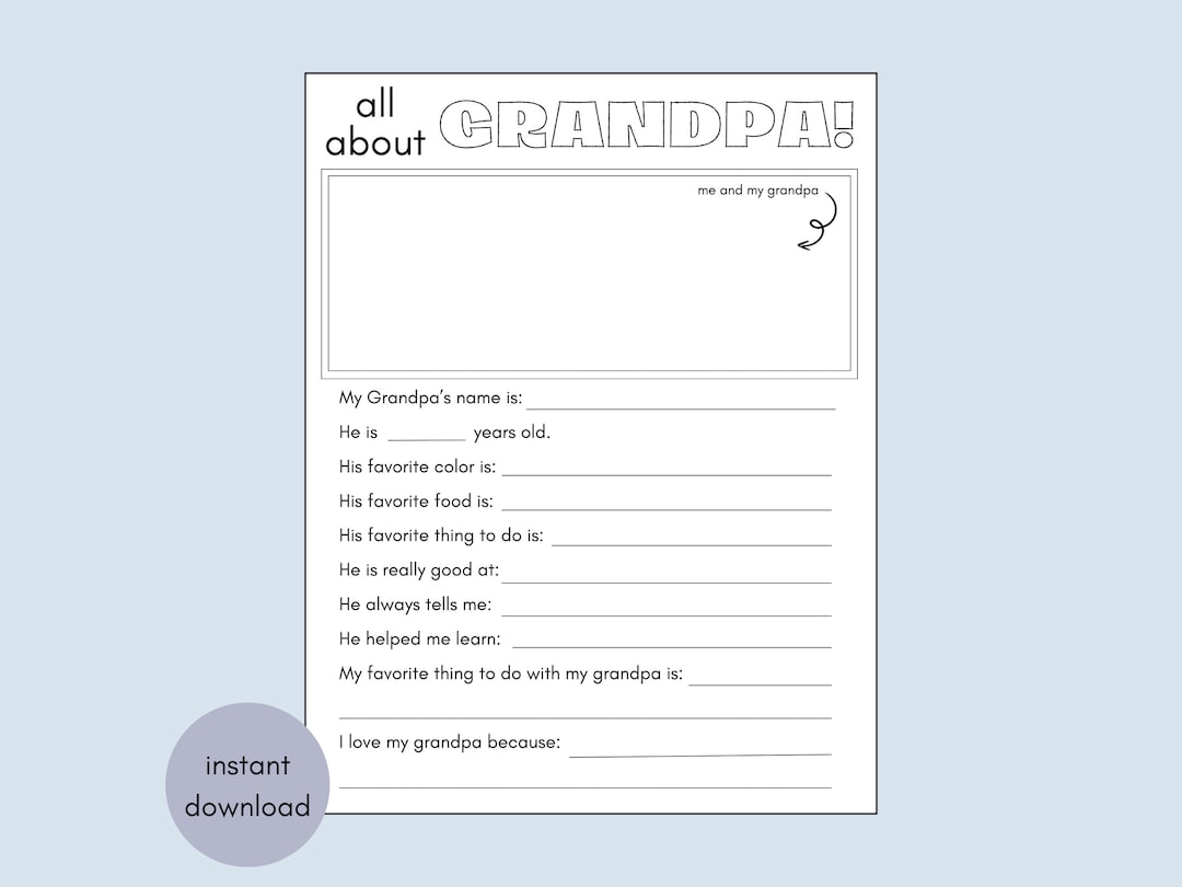 All About Grandpa Printable, Grandparents Day Crafts, Father's Day Card ...