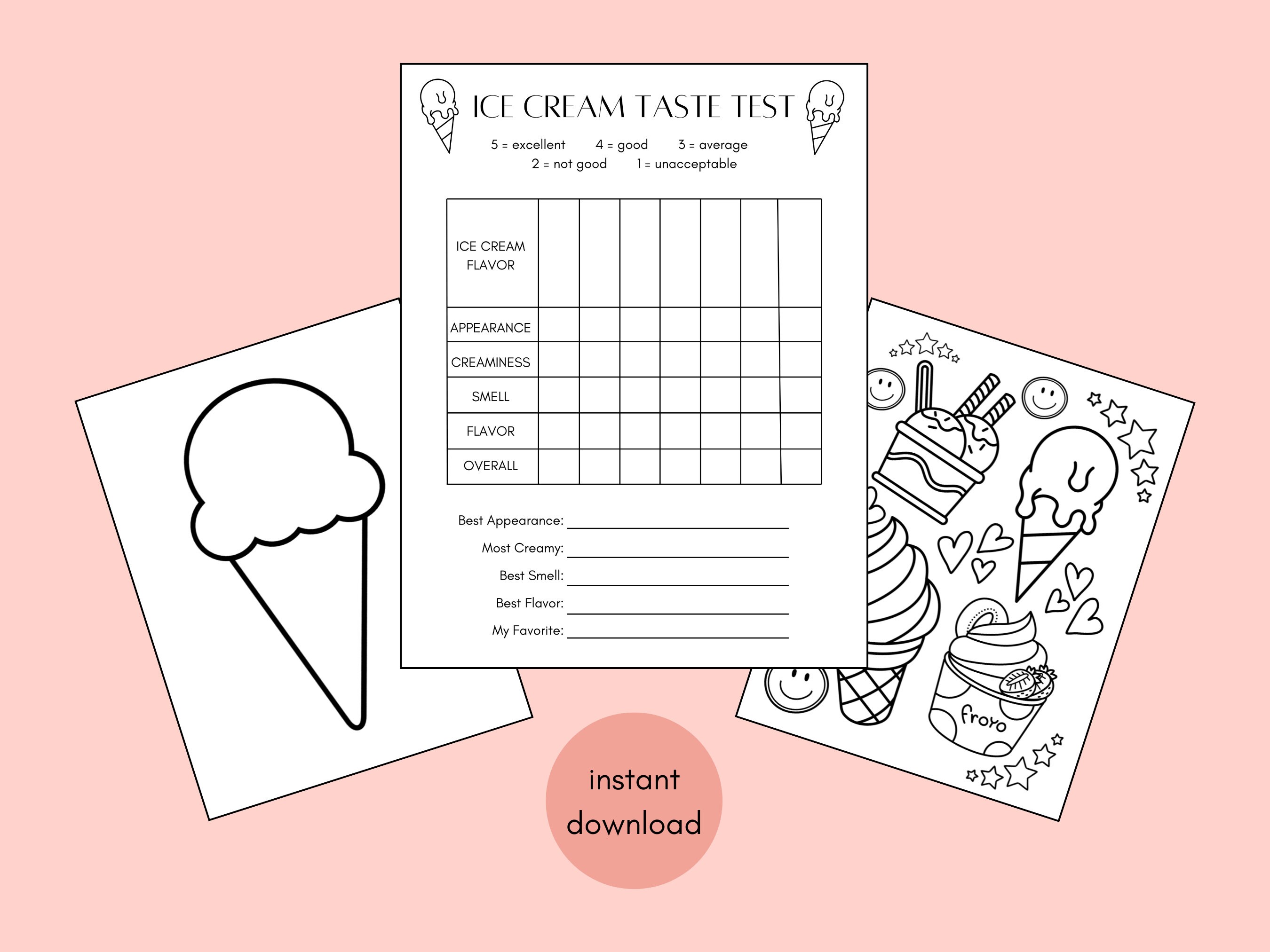 Ice Cream Taste Test, Ice Cream Tasting Score Card, Birthday Party Game ...