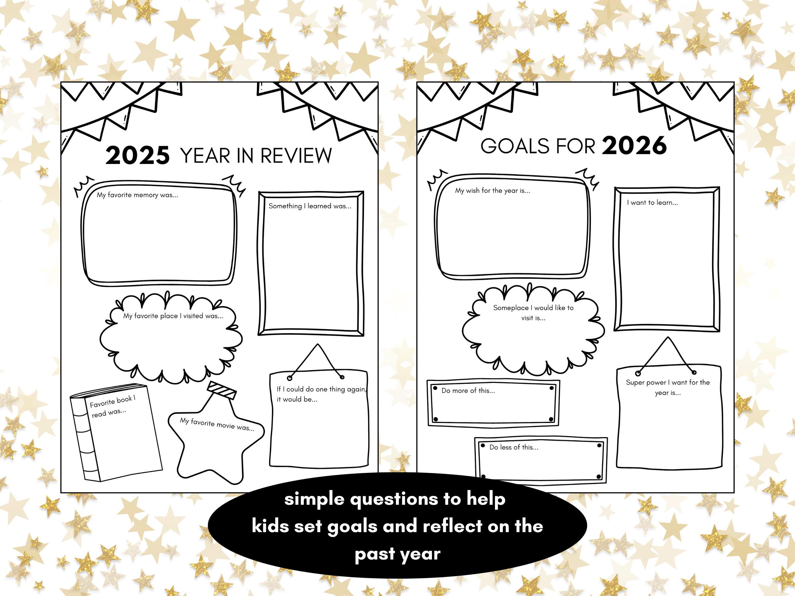 Kids New Years Goals, Kids Year in Review, Printable New Years ...