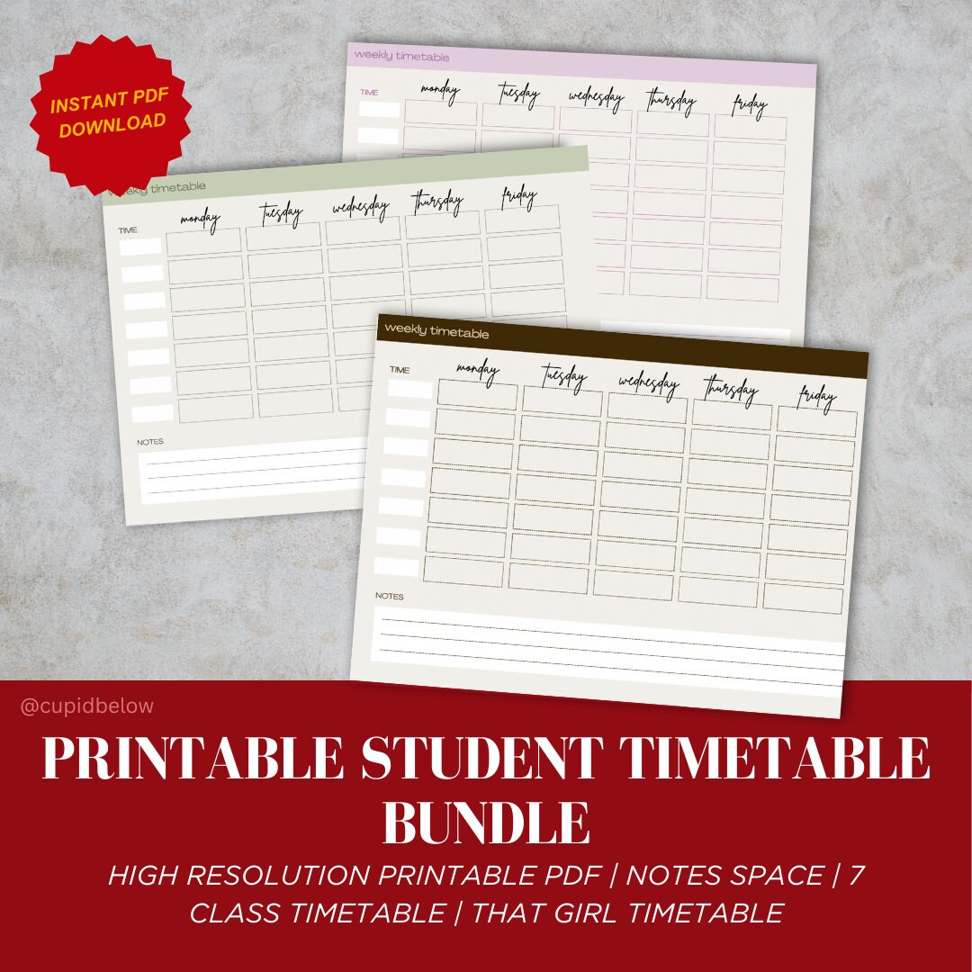 Student Timetable Template Bundle Minimalist Style Printable PDF - Etsy UK