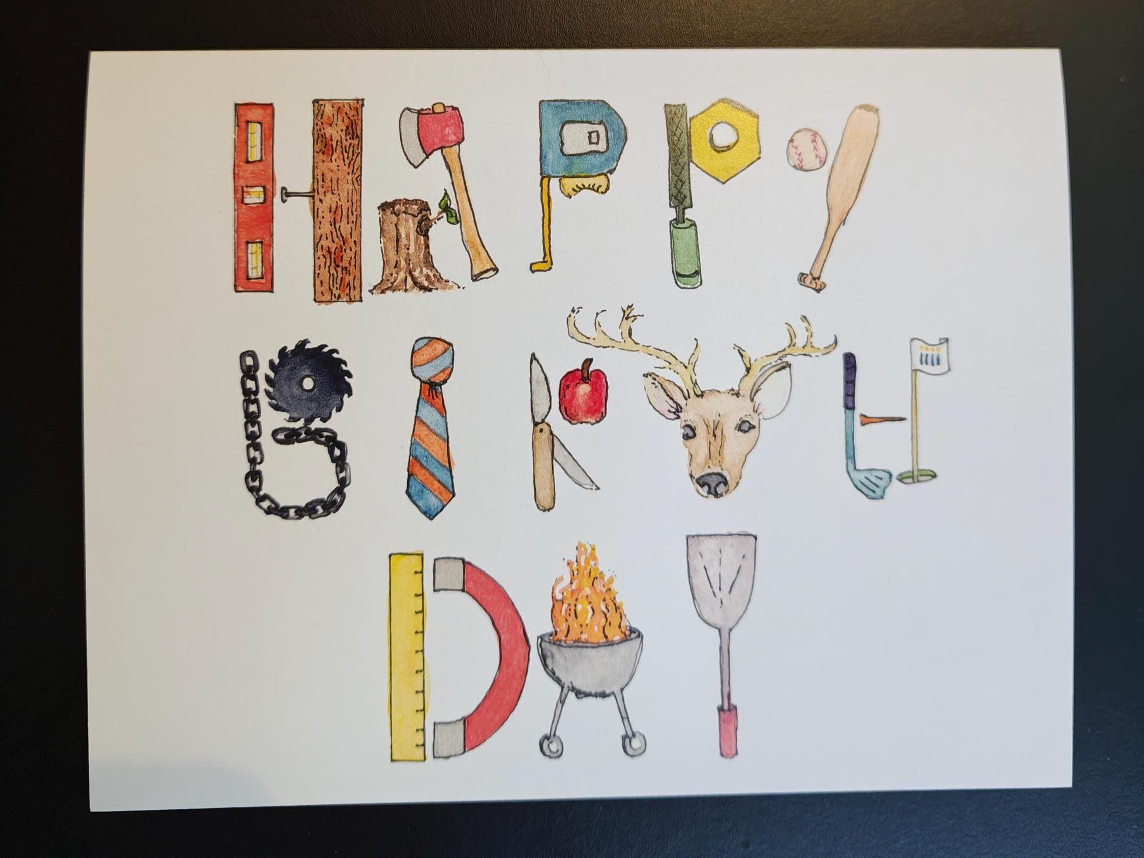Manly Birthday Card – Watercolor Axe, Grill, Golf and Tools for Dads ...