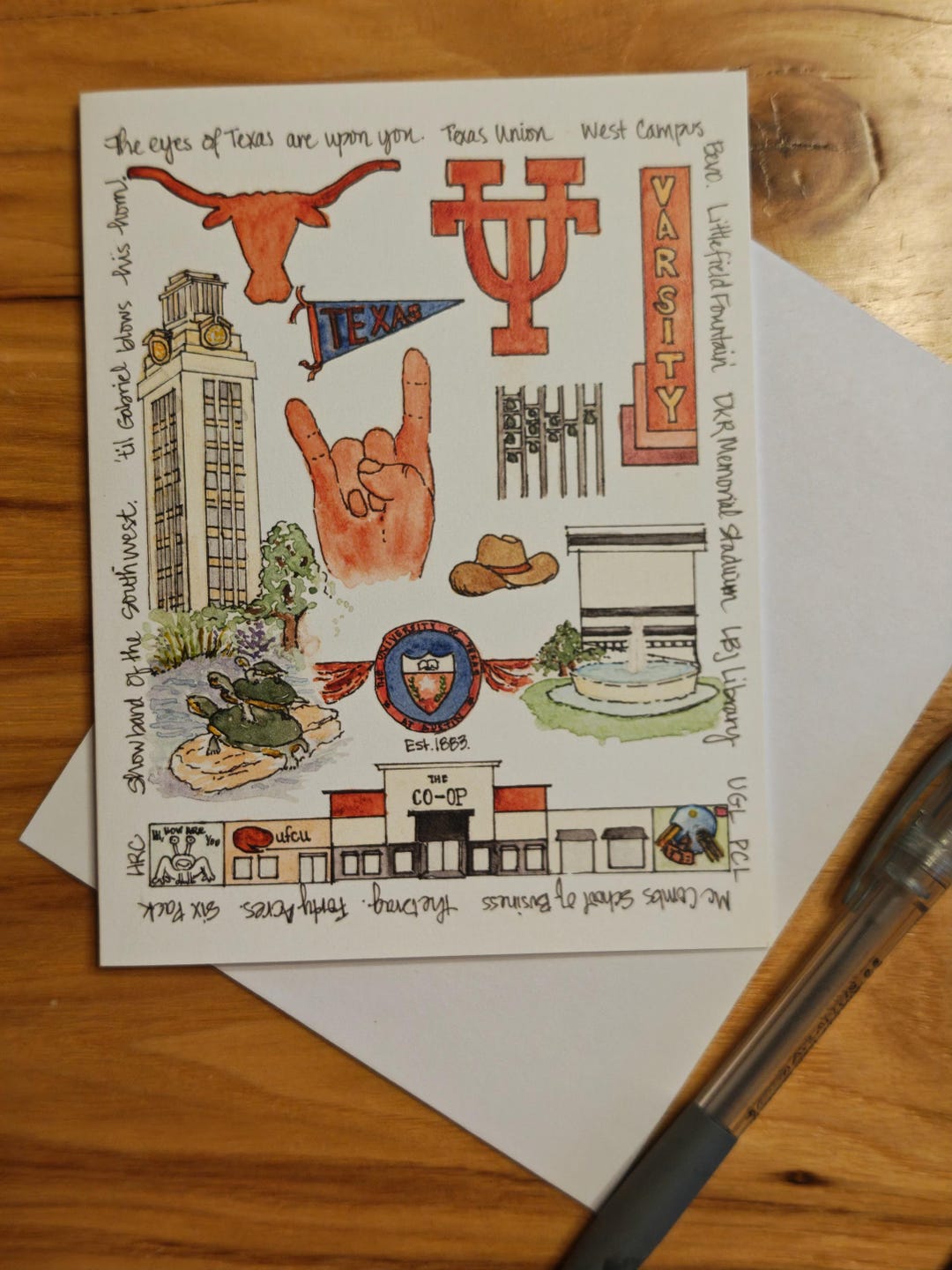 The Eyes of Texas Greeting Card Featuring UT Tower, Turtle Pond, LBJ ...
