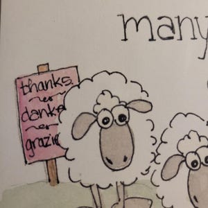 Thank Ewe Watercolor Card – Funny Sheep Pun – Cute Farm Animal Thank ...