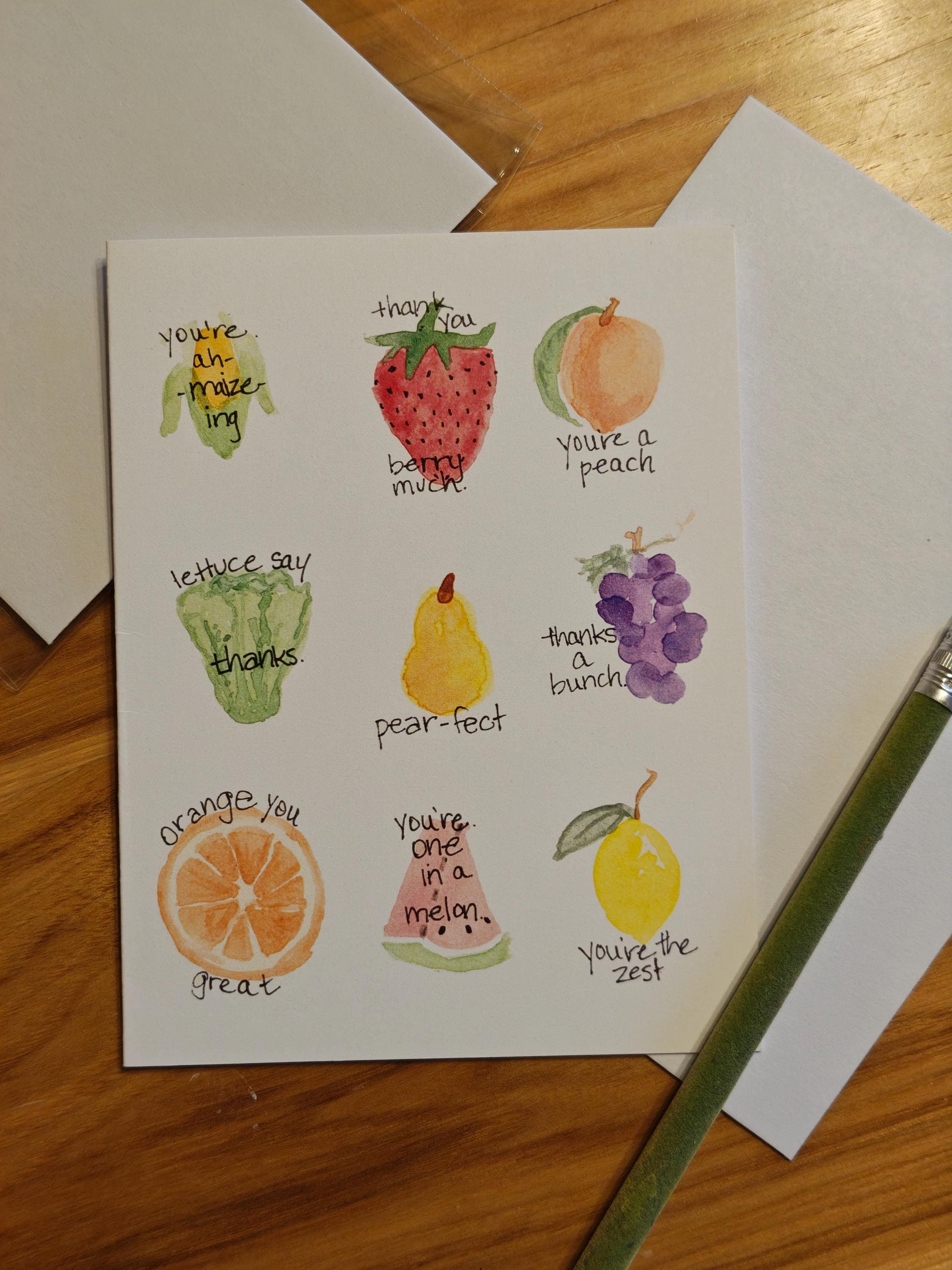 Fruits of Thankfulness – Punny Watercolor Gratitude Card With Berry ...
