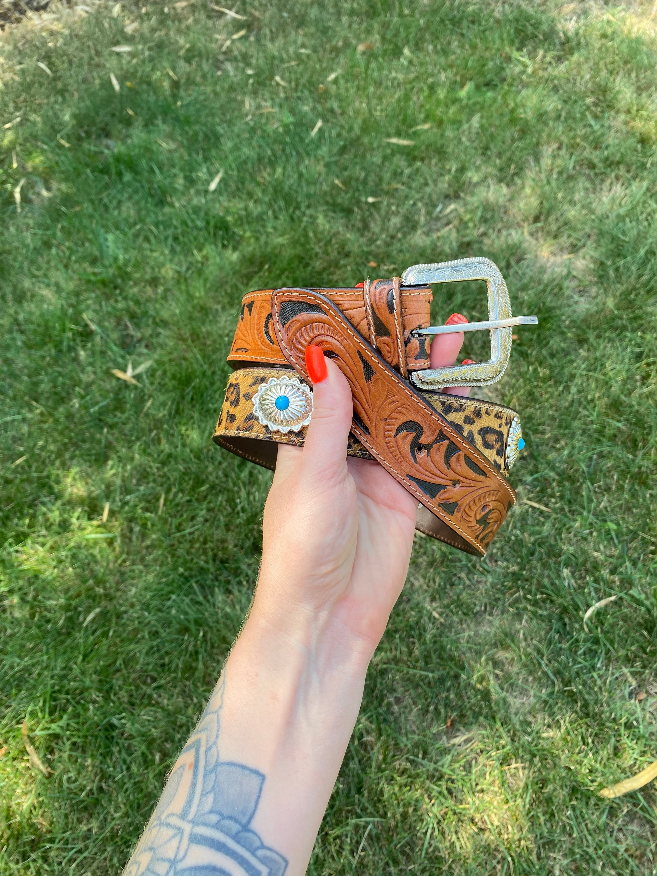 Cheetah Print Tooled Leather Belt - Etsy