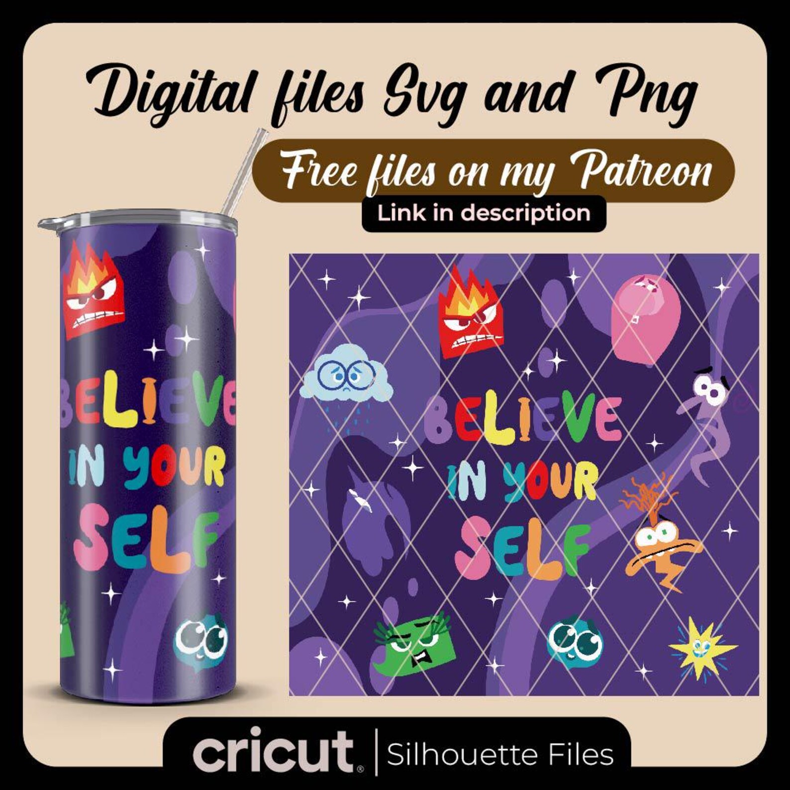 Inside Out 2 Svg and Png, Bundle Inside Out 2, Wrap Tumbler 40oz, 20oz ...