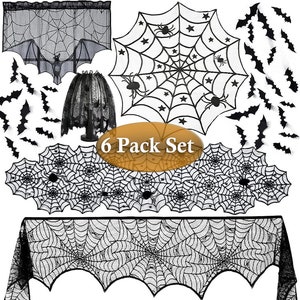 Halloween Table Decor, 5 Pack Set, Spider Web Table Cloth, Black Lace ...