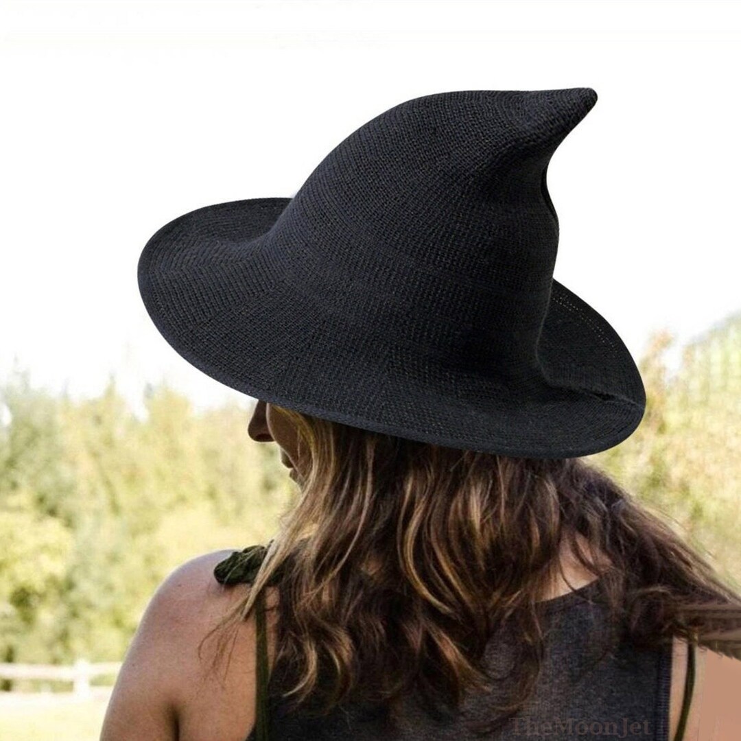 Black Witch Hat, Halloween Costume for Women, Wool Knitted Pointed Felt ...